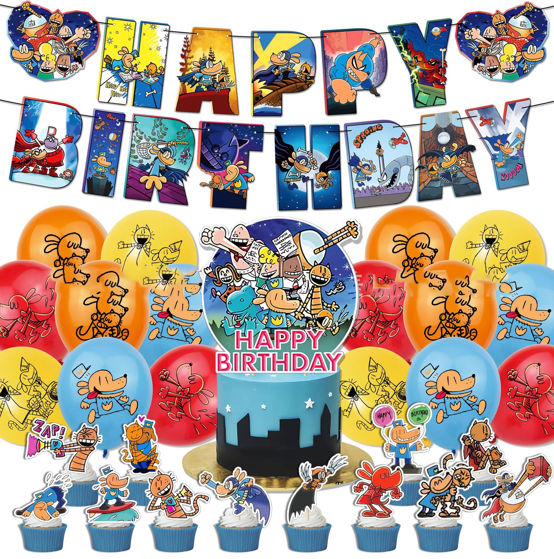 Dog Man Birthday Party Supplies, 44 Pcs Cartoon Dogman Birthday Party ...
