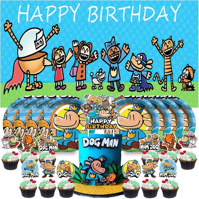 Dog Man Birthday Plates Supplies Decorations Decor Backdrop Banner Cake ...