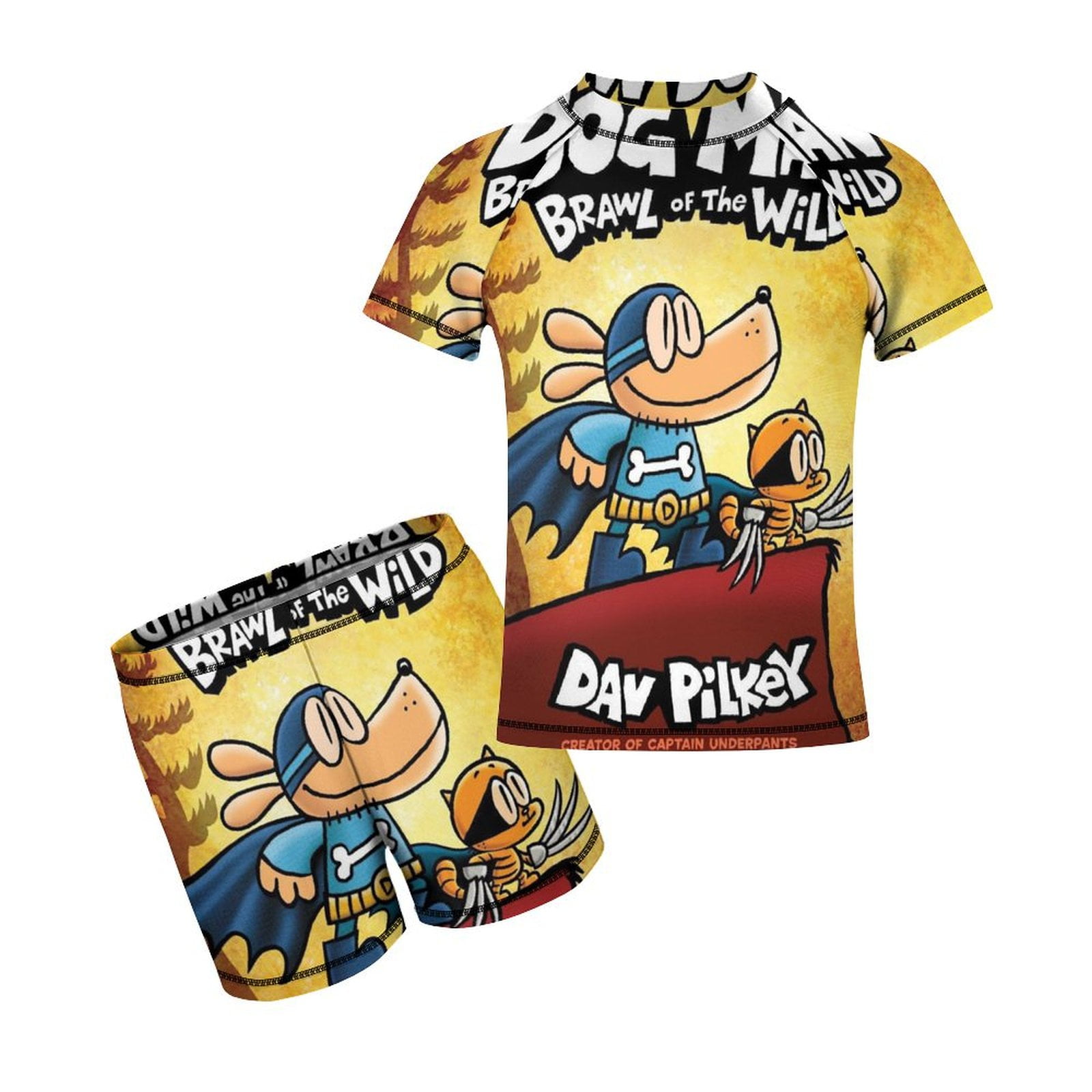 Dog Man Boys Rash Guard Set 2 Piece Swimsuits Short Sleeve Bathing ...