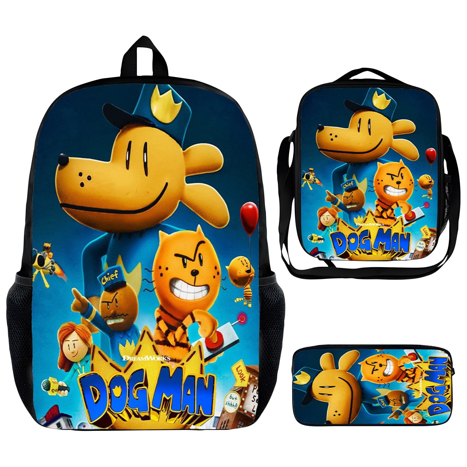 Dog Man Cartoon Backpack for School 3PCS Dogman Backpack Large Backpack ...