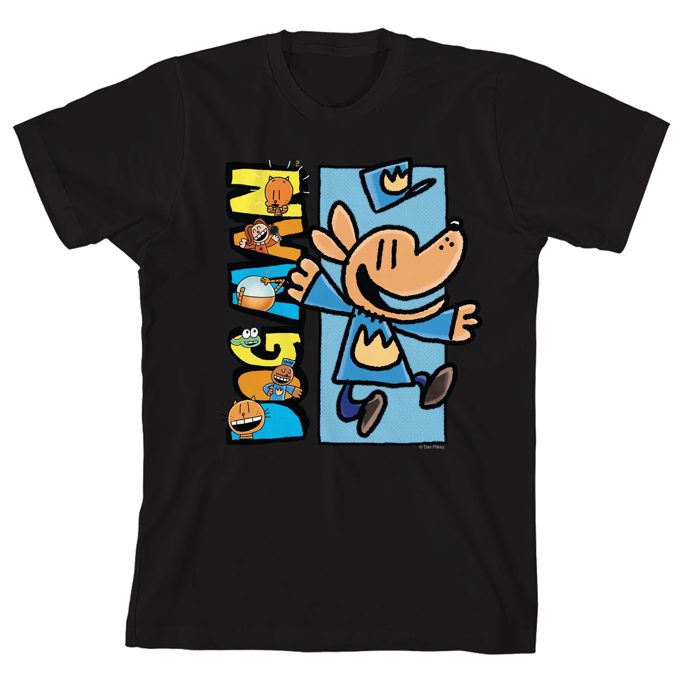 Dog Man Characters Inside Logo Youth Black Crew Neck Short Sleeve T ...