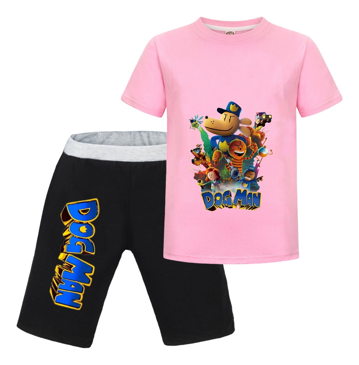 Dog Man Comic Explosion Print Kids Outfit Set – Boys Girls Short-Sleeve ...
