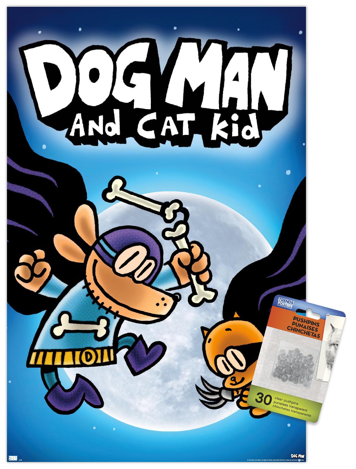 Dog Man - Dog Man And Cat Kid Book Cover Wall Poster with Push Pins, 14 ...
