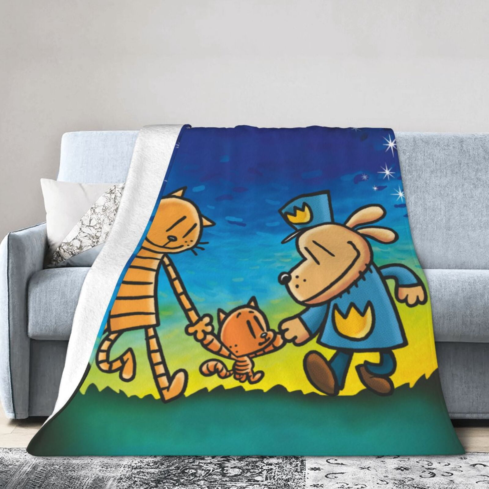 Dog Man Flannel Blanket for Sofa Bed Couch Throw Cartoon Birthday Gift ...