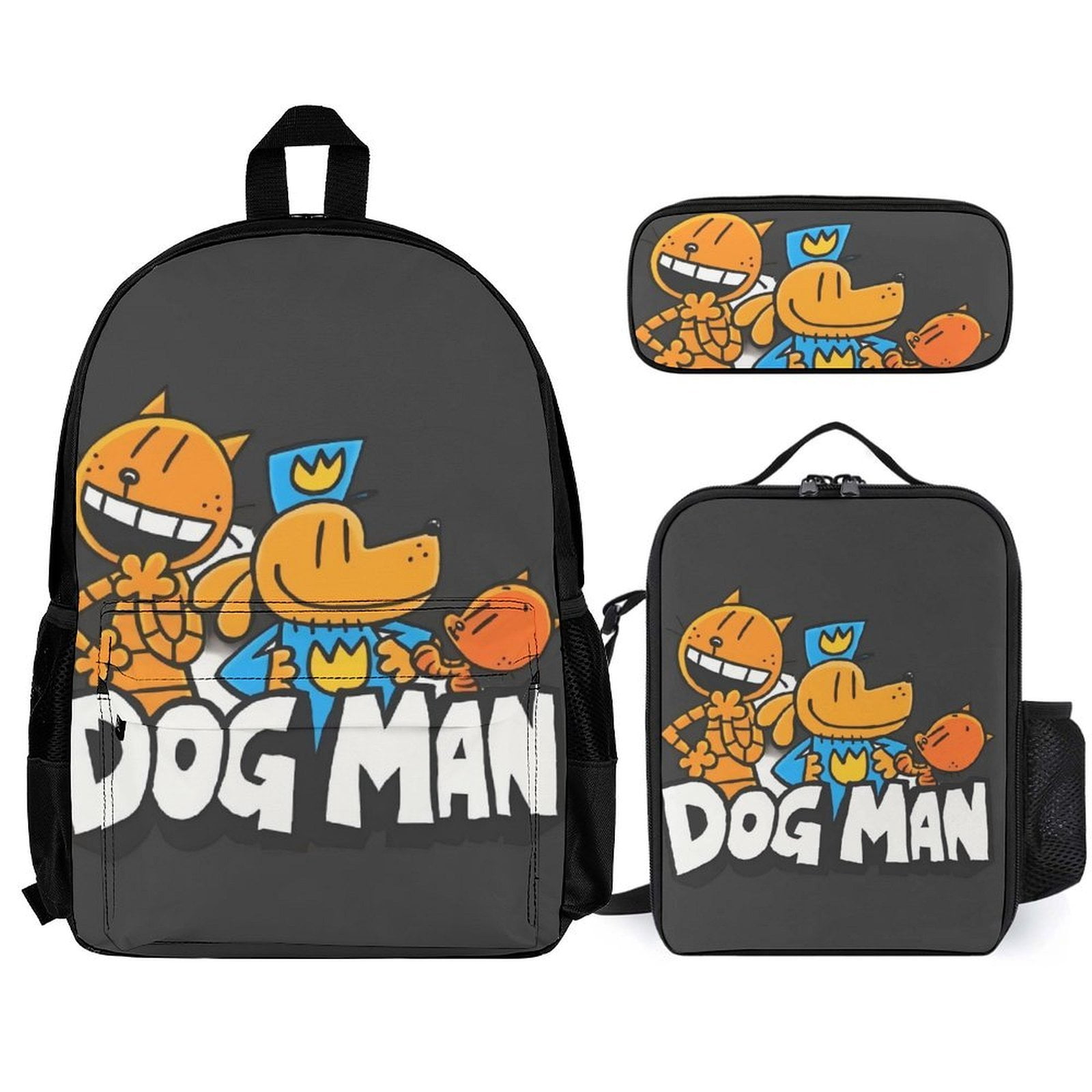 Dog Man Fun cartoon three-piece backpack set: includes backpack lunch ...
