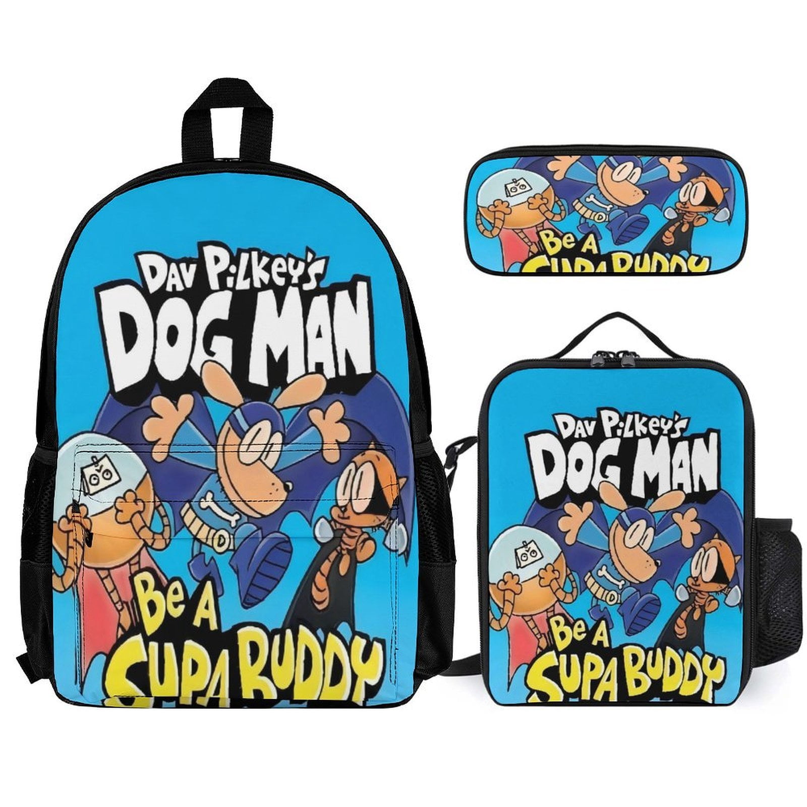 Dog Man Fun cartoon three-piece backpack set: includes backpack lunch ...
