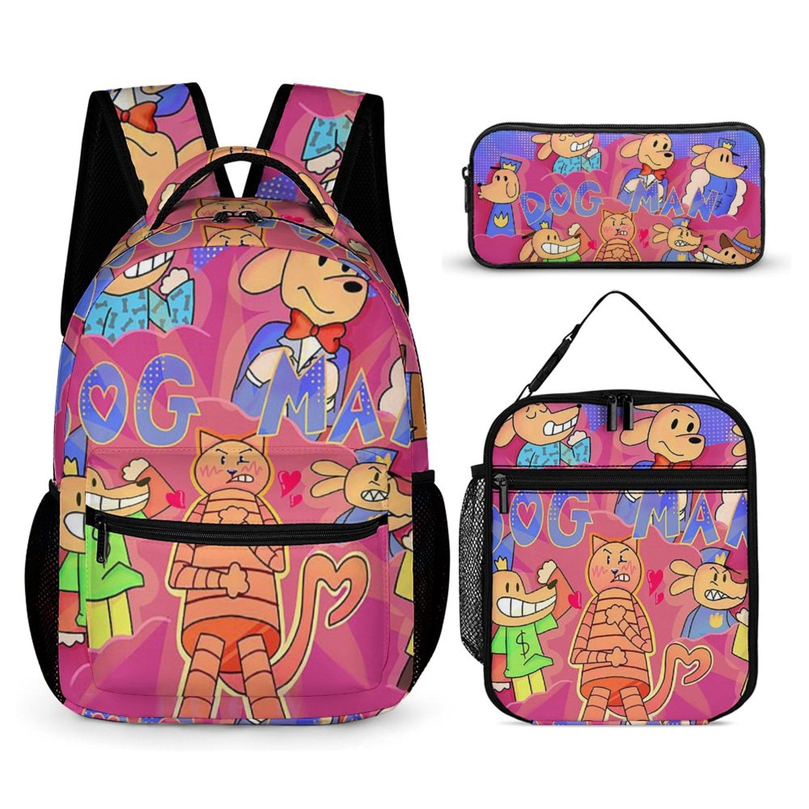 Dog Man High Quality 3 Piece Backpacks Lunch Bag Pencil Case Portable ...