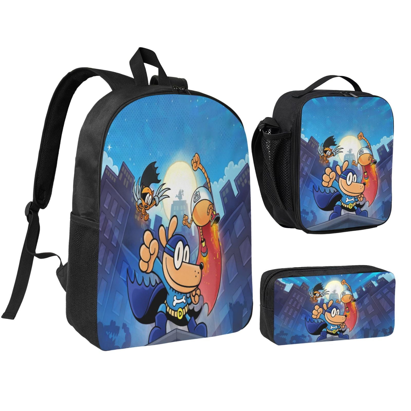Dog Man Laptop Backpack 3 Piece Set with Lunch Box And Pencil Case, 3D ...