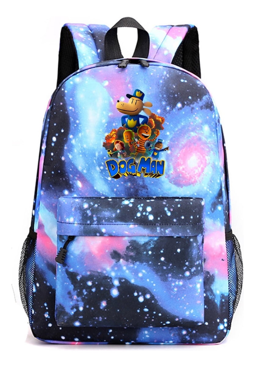 Dog Man Nebula Space Print Backpack, Blue Galaxy Anime Design with ...