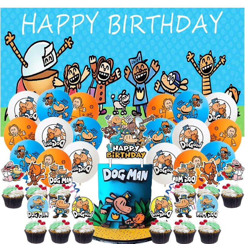 Dog Man Party Decorations Set Kit Latex Balloons Birthday Decor Cake ...