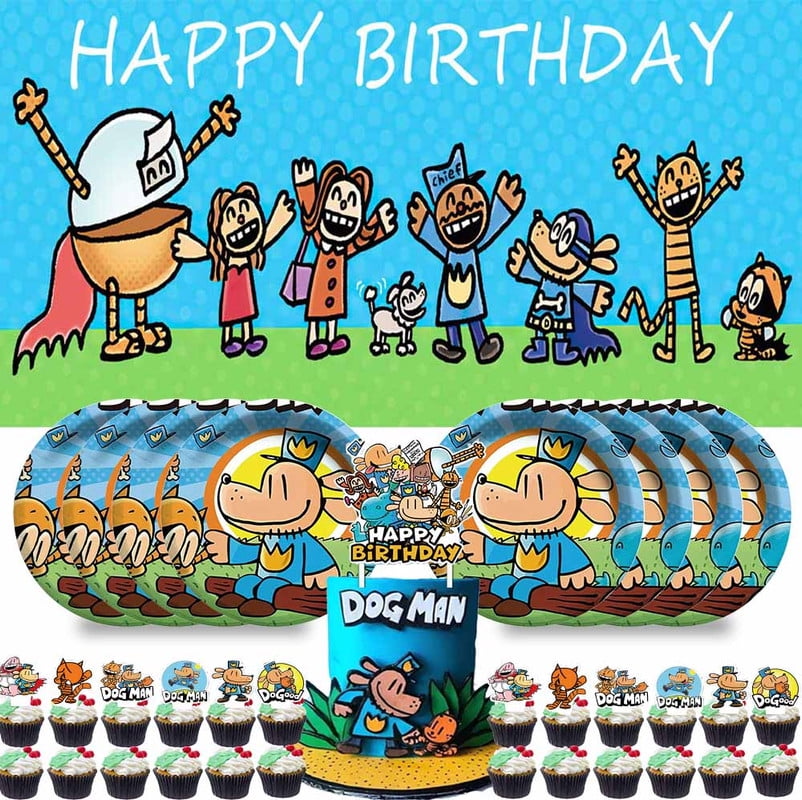 Dog Man Party Supplies Birthday Decorations Plates Banner Kids Cake ...