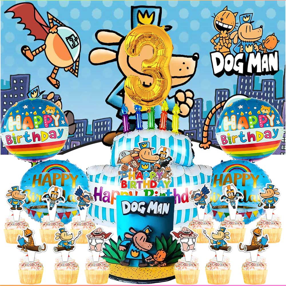 Dog Man Party Supplies Decor 3rd Kit Balloons Birthday Cake Topper ...