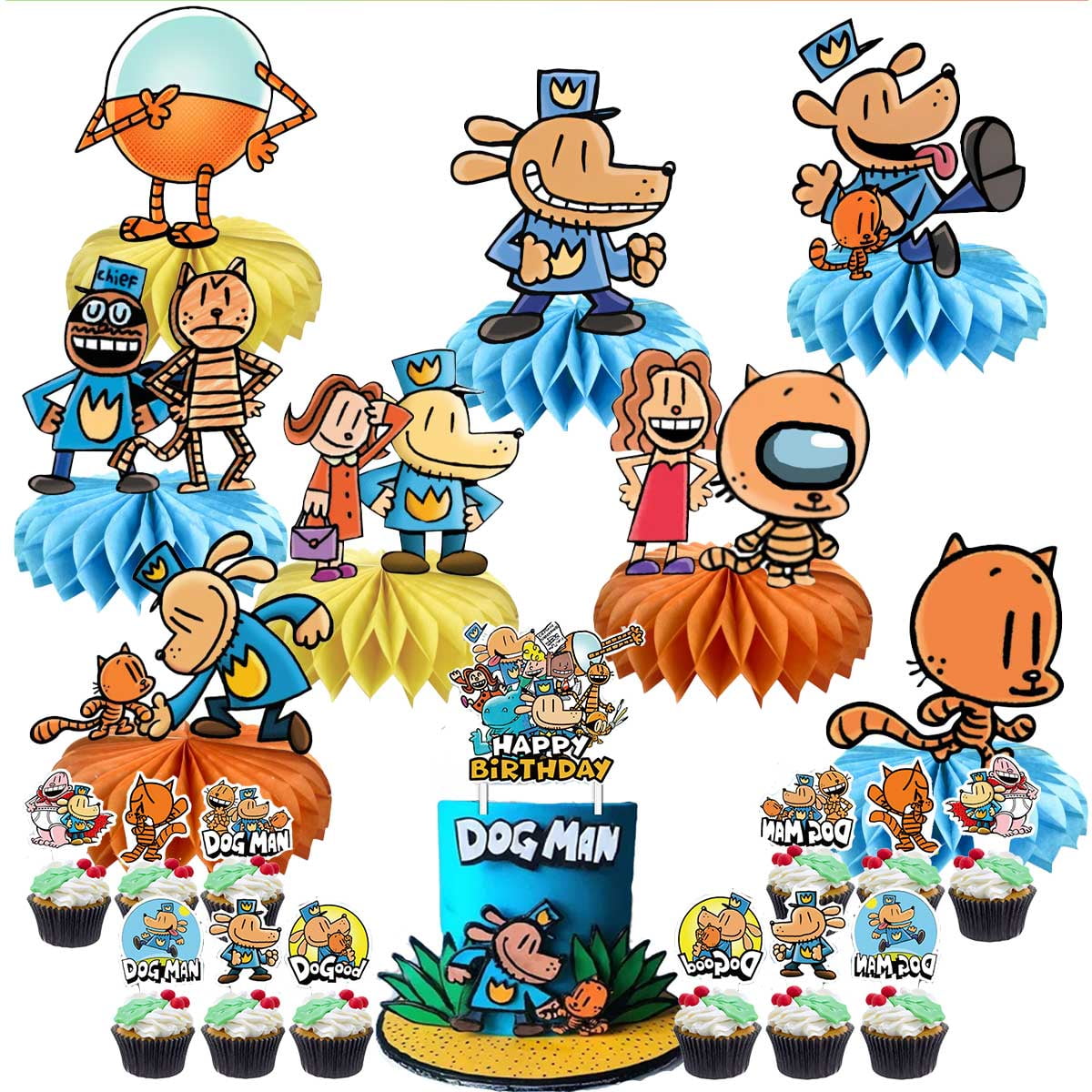 Dog Man Party Supplies Honeycomb Centerpieces Table Toppers Cake ...