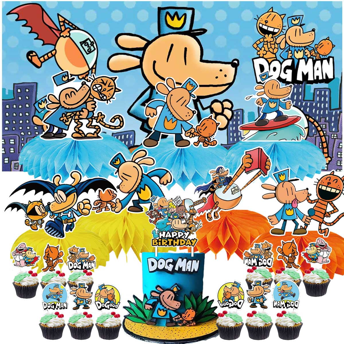 Dog Man Party Supplies Honeycomb Centerpieces Table Toppers Decorations ...