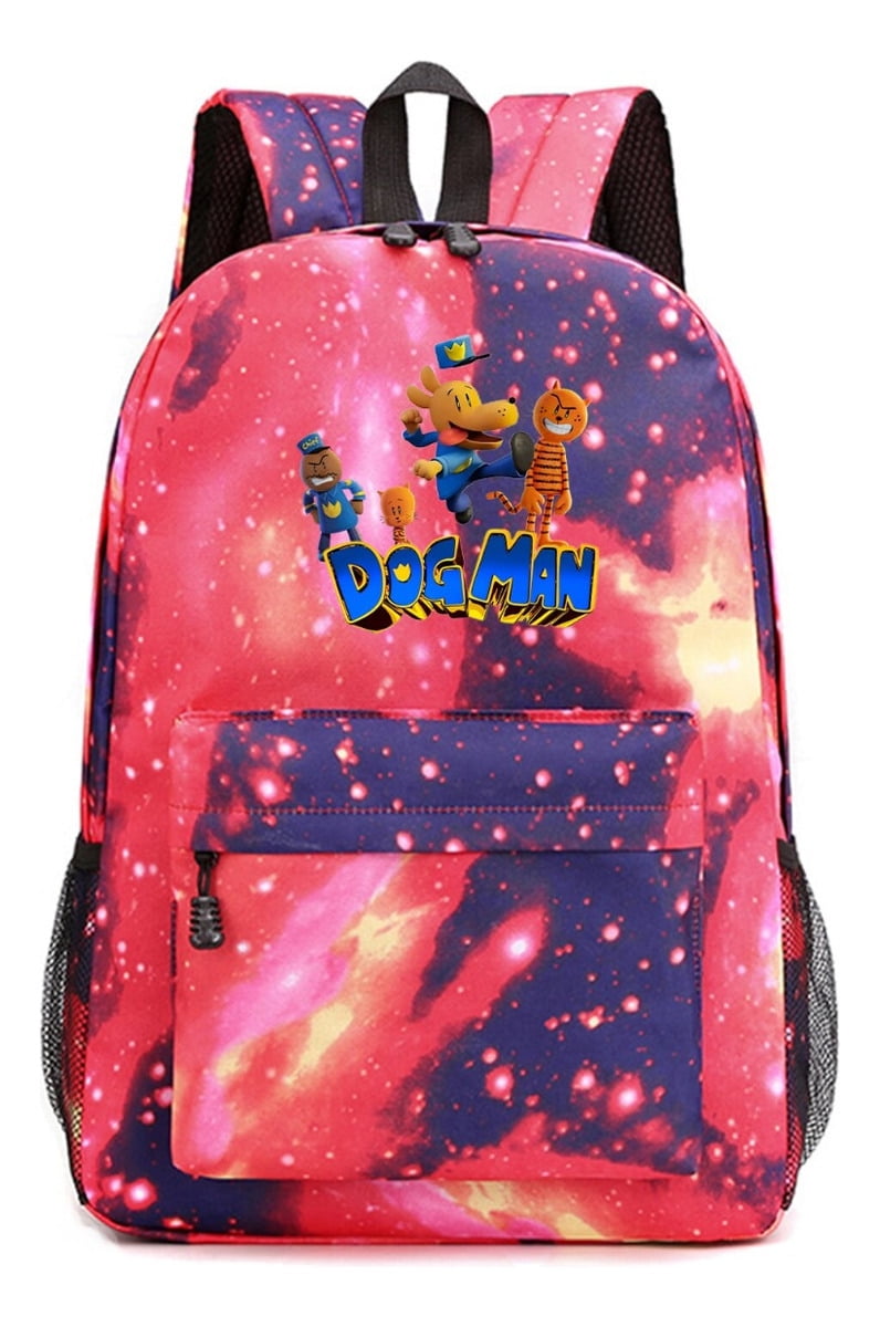 Dog Man Space-Inspired Backpack, Red Galaxy and Nebula Burst Theme with Laptop Storage and ...