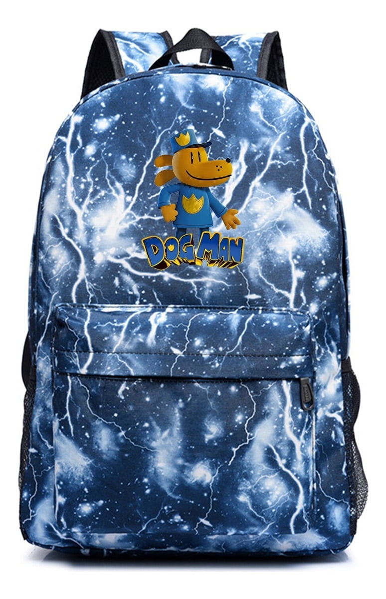 Dog Man Starry Lightning Backpack for Students, Blue Anime Daypack with ...