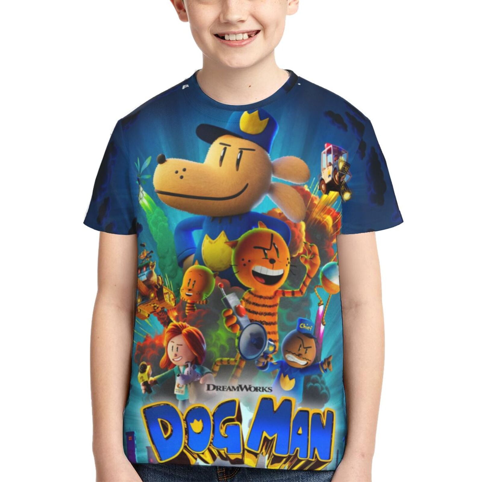 Dog Man T Shirts 3D Printed Short Sleeve Tee Shirt for Boys Girls ...