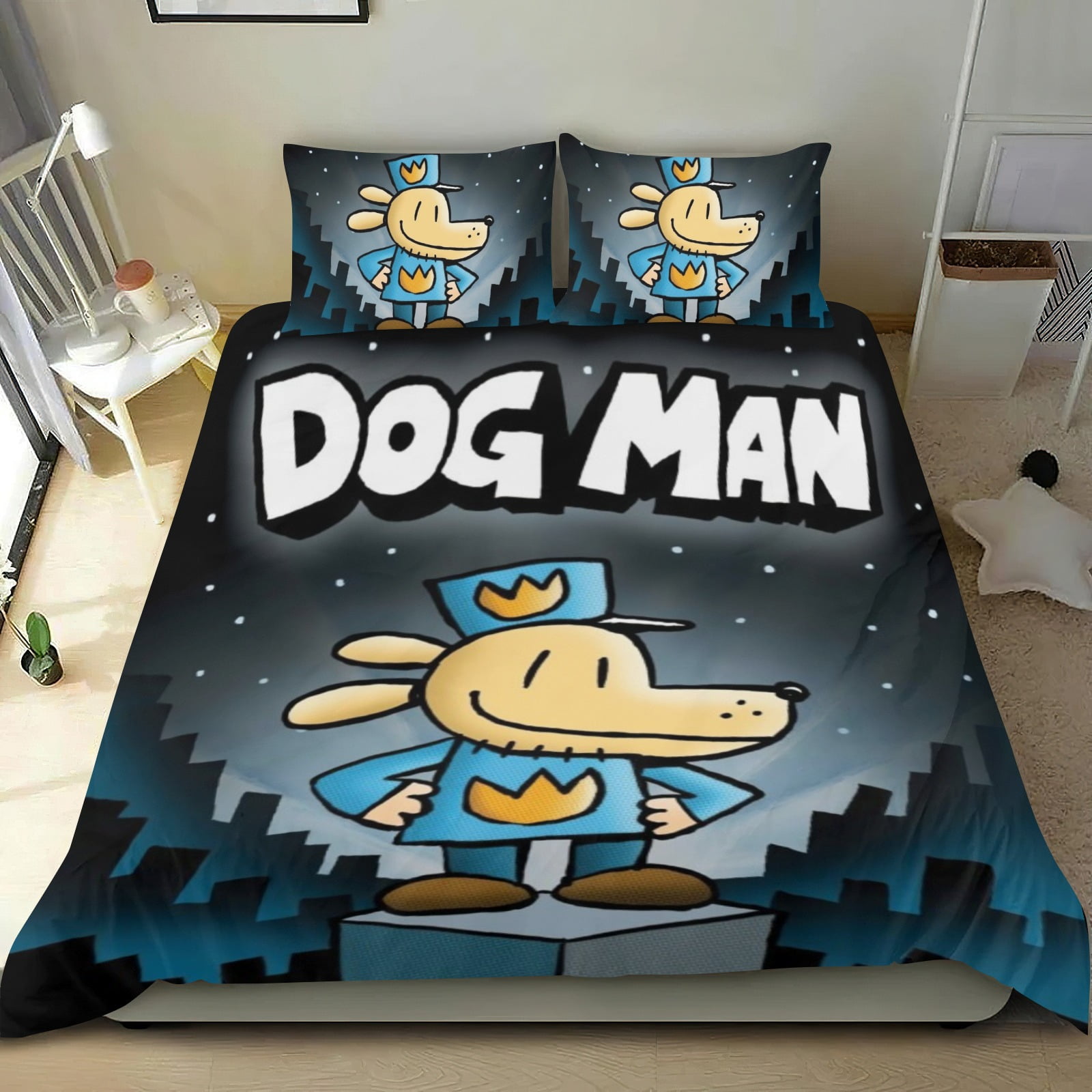 Dog Man Themed Bed Sheet Set Three Piece Set 53x79 In ches Comfortable ...