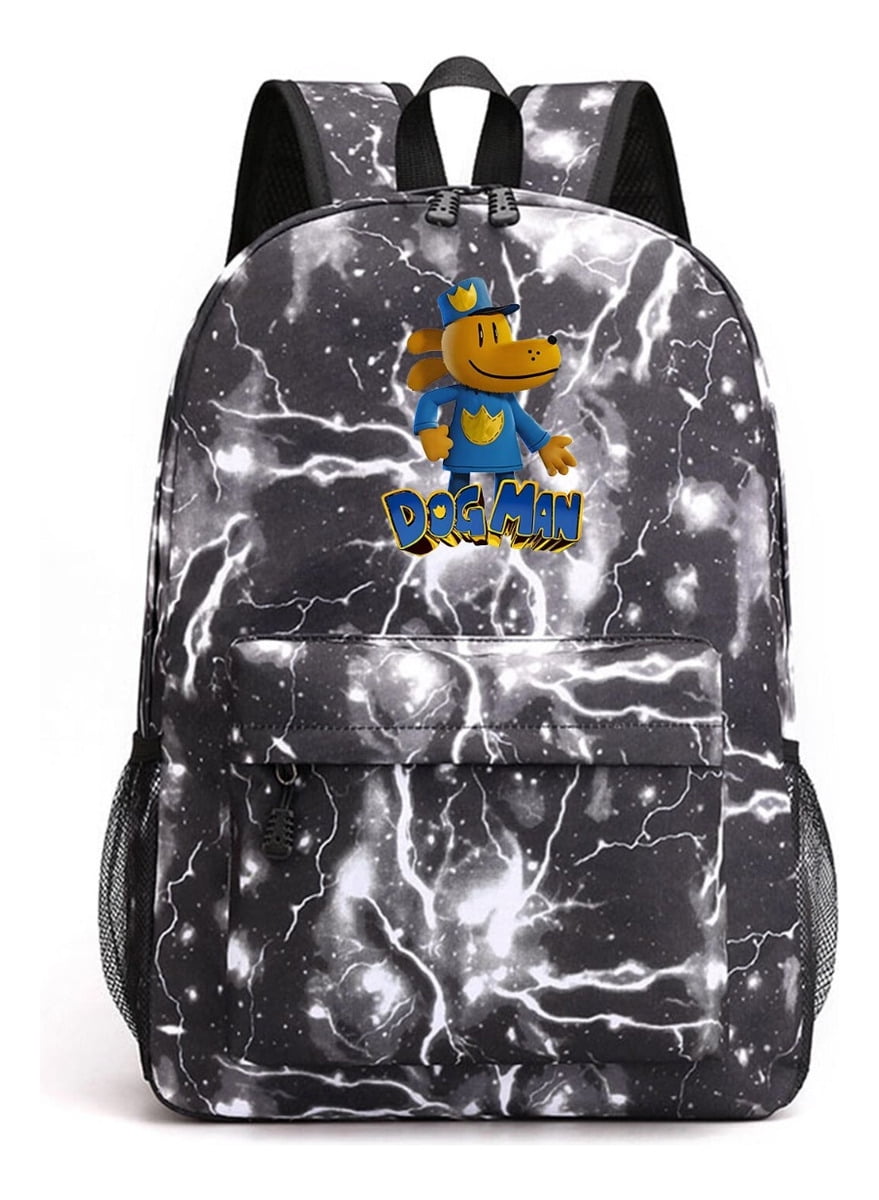 Dog Man Vibrant Starry Lightning Backpack, Black Anime Style Daypack ...