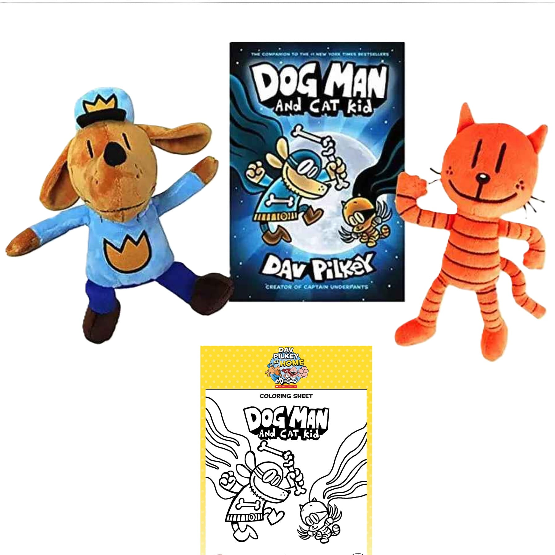 Dog Man and Cat Kid Gift Set Includes Dog Man Plush, Petey Plush ...