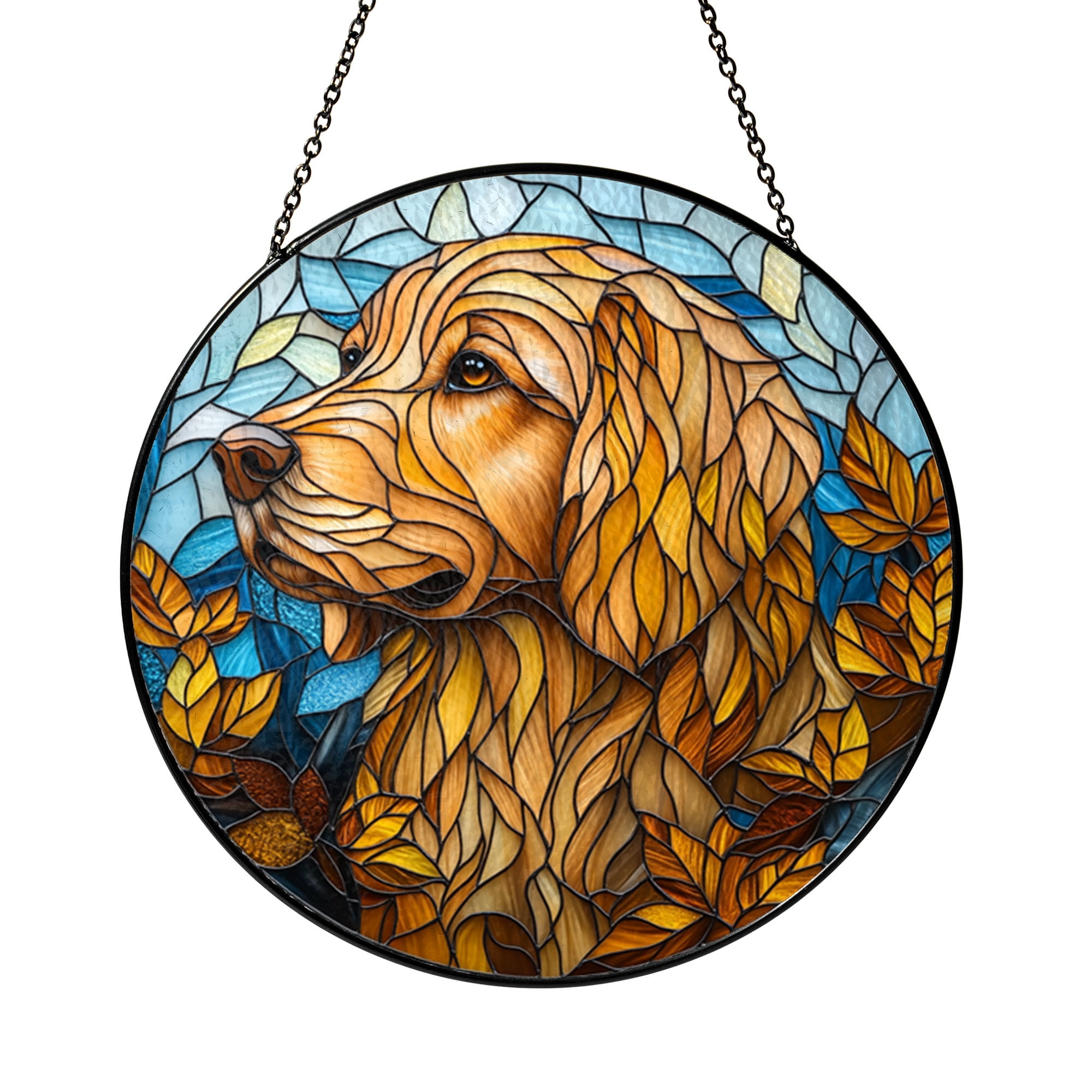 Dog Memorial Round Suncatcher, Stained Glass Style Golden Retriever ...