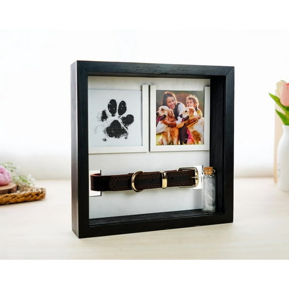 Dog Memorial Shadow Box with Collar Holder, Pet Sympathy Gift, Dog Paw ...