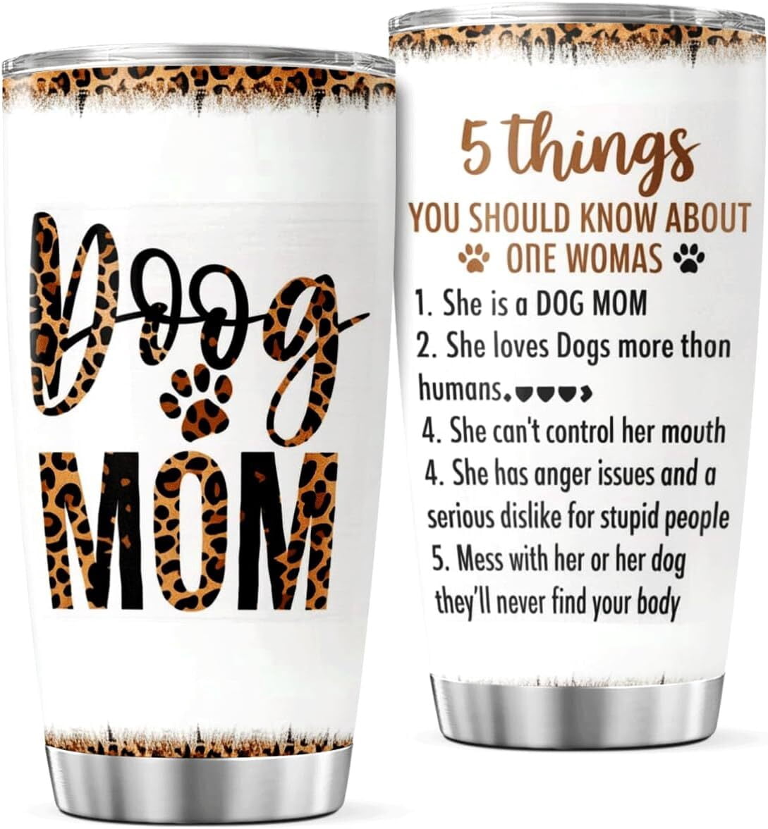 Dog Mom Leopard Print 20 Oz Stainless Steel Tumbler Funny Quote Gift ...