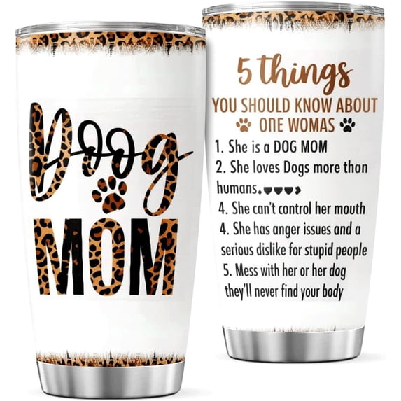 Dog Mom Leopard Print 20 Oz Stainless Steel Tumbler Funny Quote Gift ...