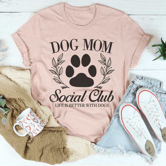 Dog Mom Social Club Tee Athletic Heather S Peachy Sunday T-Shirt ...