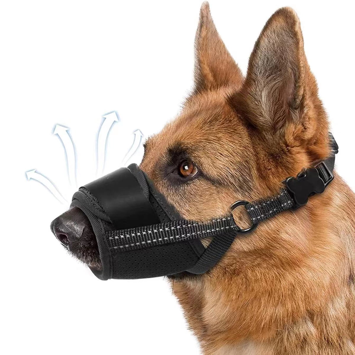 Dog Muzzle,Adjustable Size Reflective Tape Design Polyester Material Machine Washable Muzzle to ...