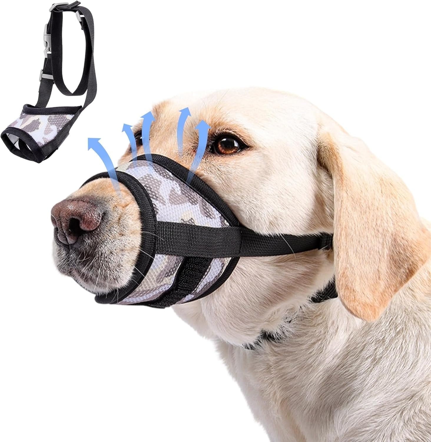 Dog Muzzle with Escape-Proof Elastic Neck Collar, Soft Breathable Air ...