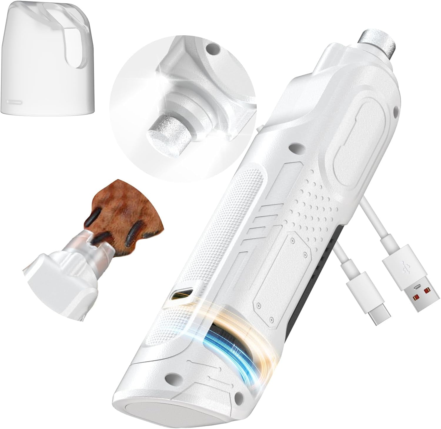 Dog Nail Grinder, 6-Speed Dog Nail Trimmer with 2 LED Lights, Pet Nail ...
