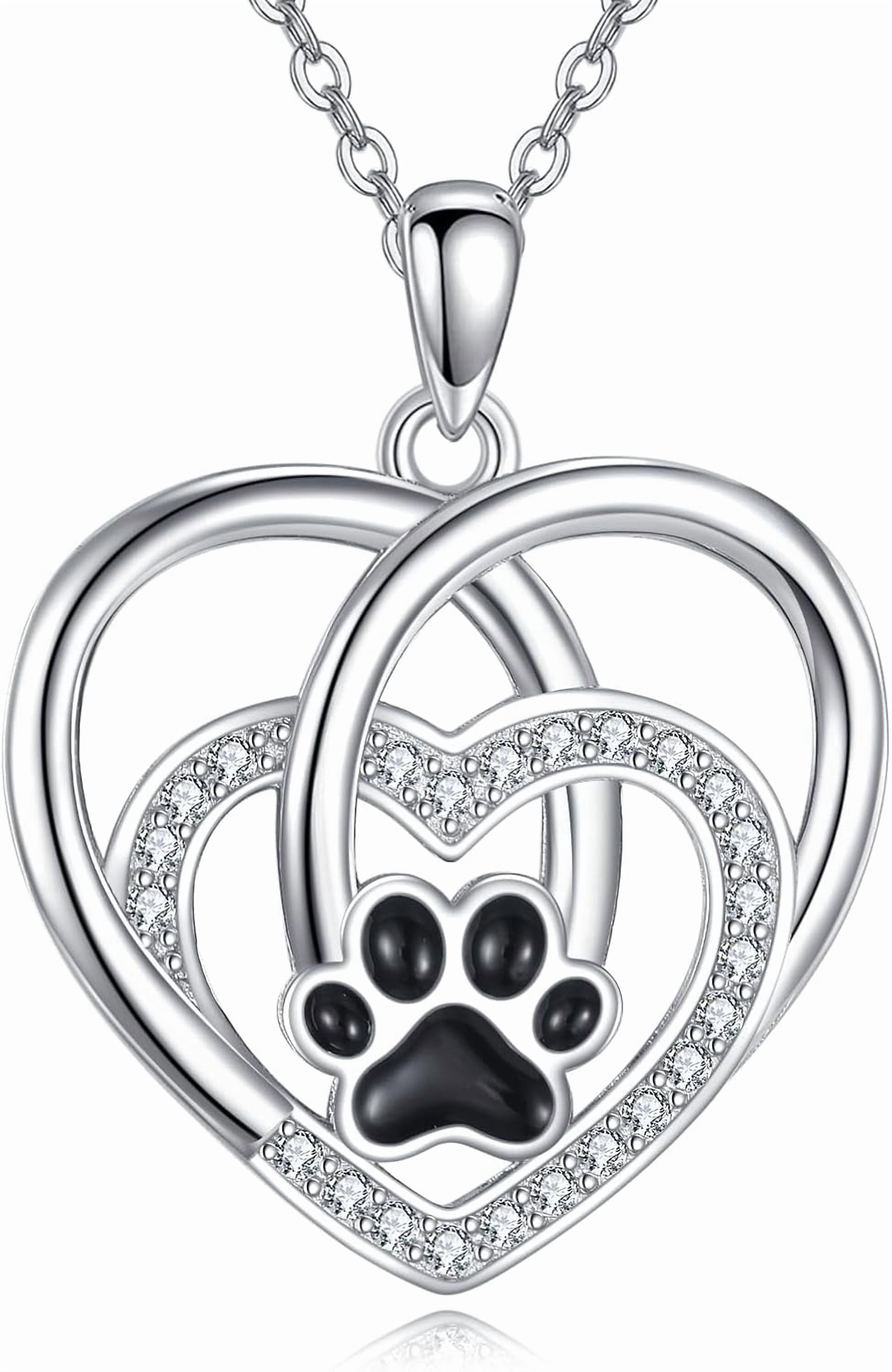Dog Necklace 925 Sterling Silver Dog Cat Paw Print Pendant Necklace ...