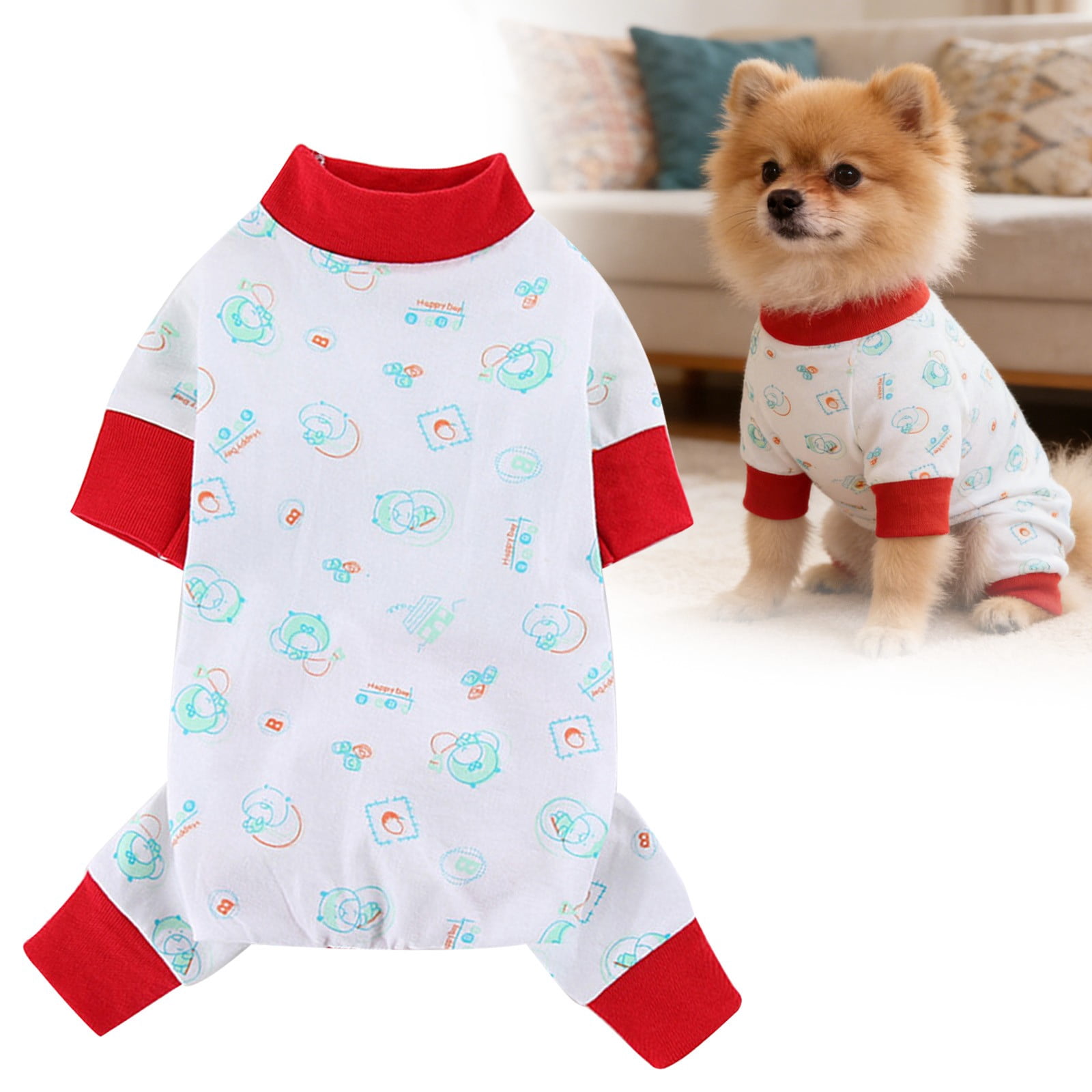 Dog Pajamas - Soft Cotton Four Legged Pet Jumpsuit, Stretchable Puppy ...