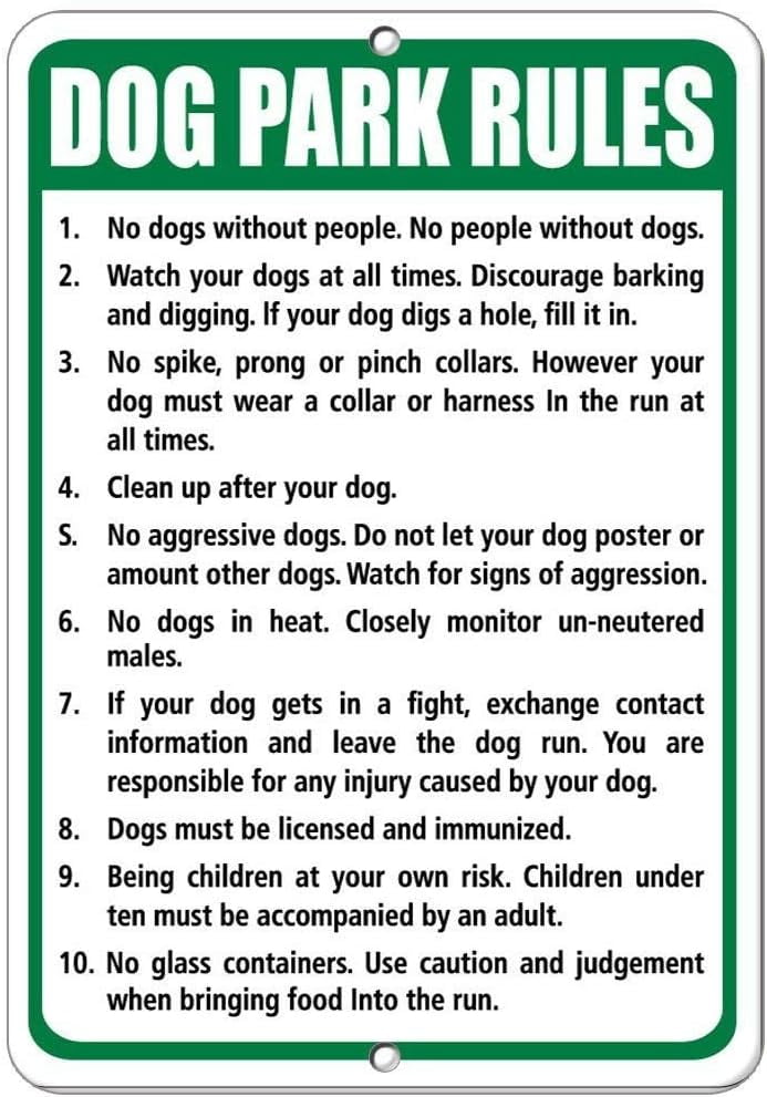 Dog Park Rule Use Park at Own Risk Owner Legally Responsible Metal ...