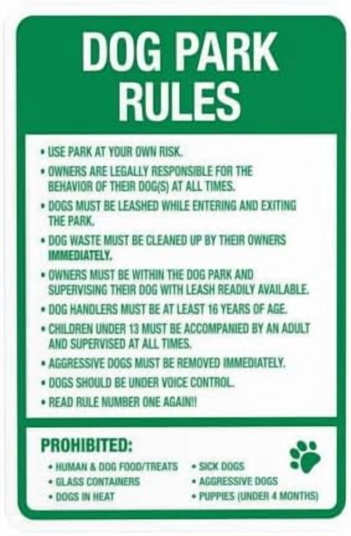 Dog Park Rules With Prohibited Rules Warning Sign, Dog Park Regulation ...
