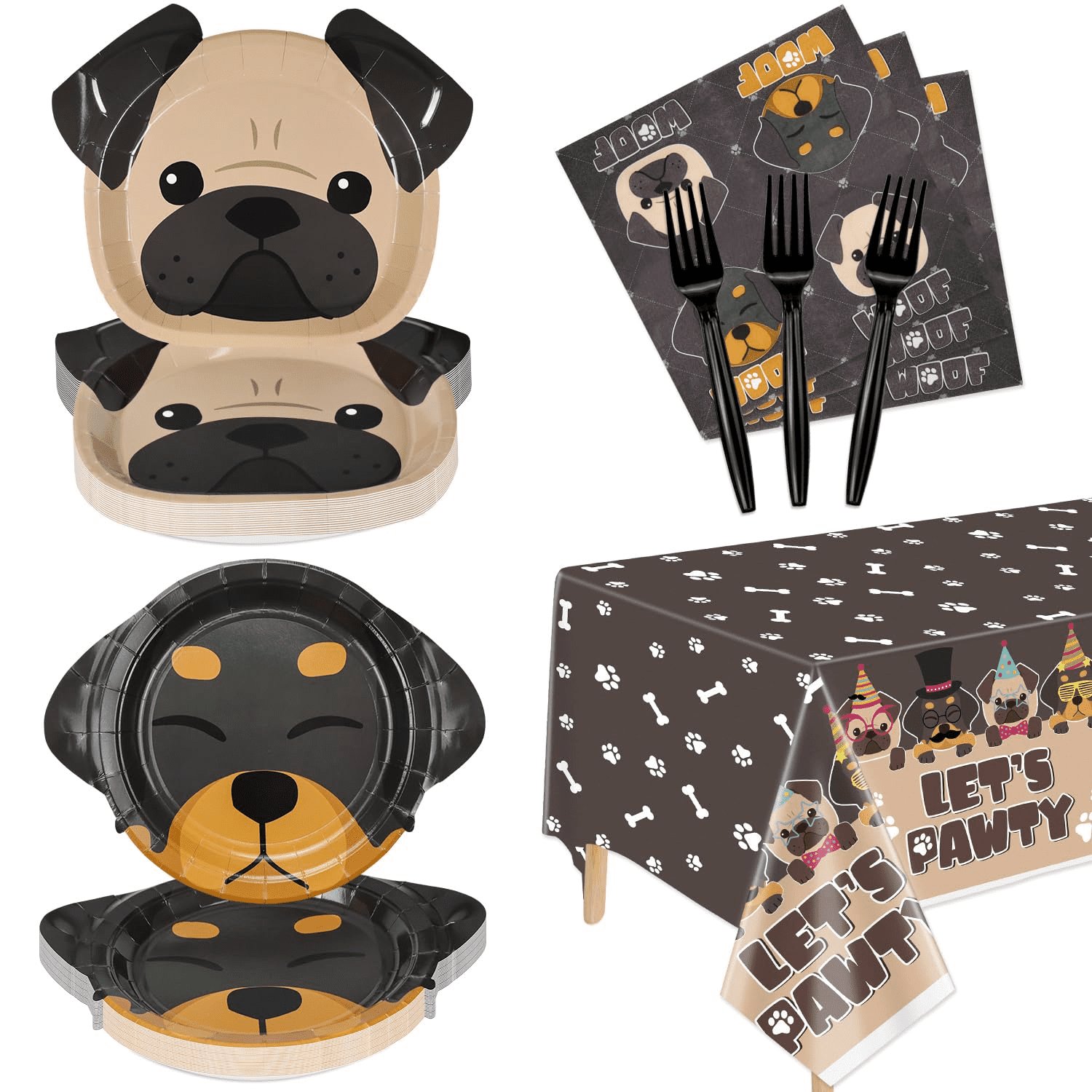 Dog Party Decorations, Dog Shape Plates, 81Pcs Doggy Party Supplies for ...