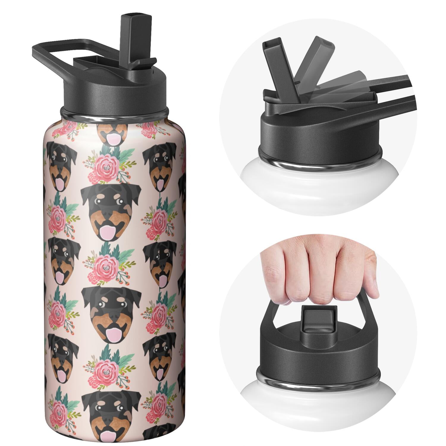 Dog Pattern Insulated Water Bottle - 18/8 Stainless Steel with Paw ...