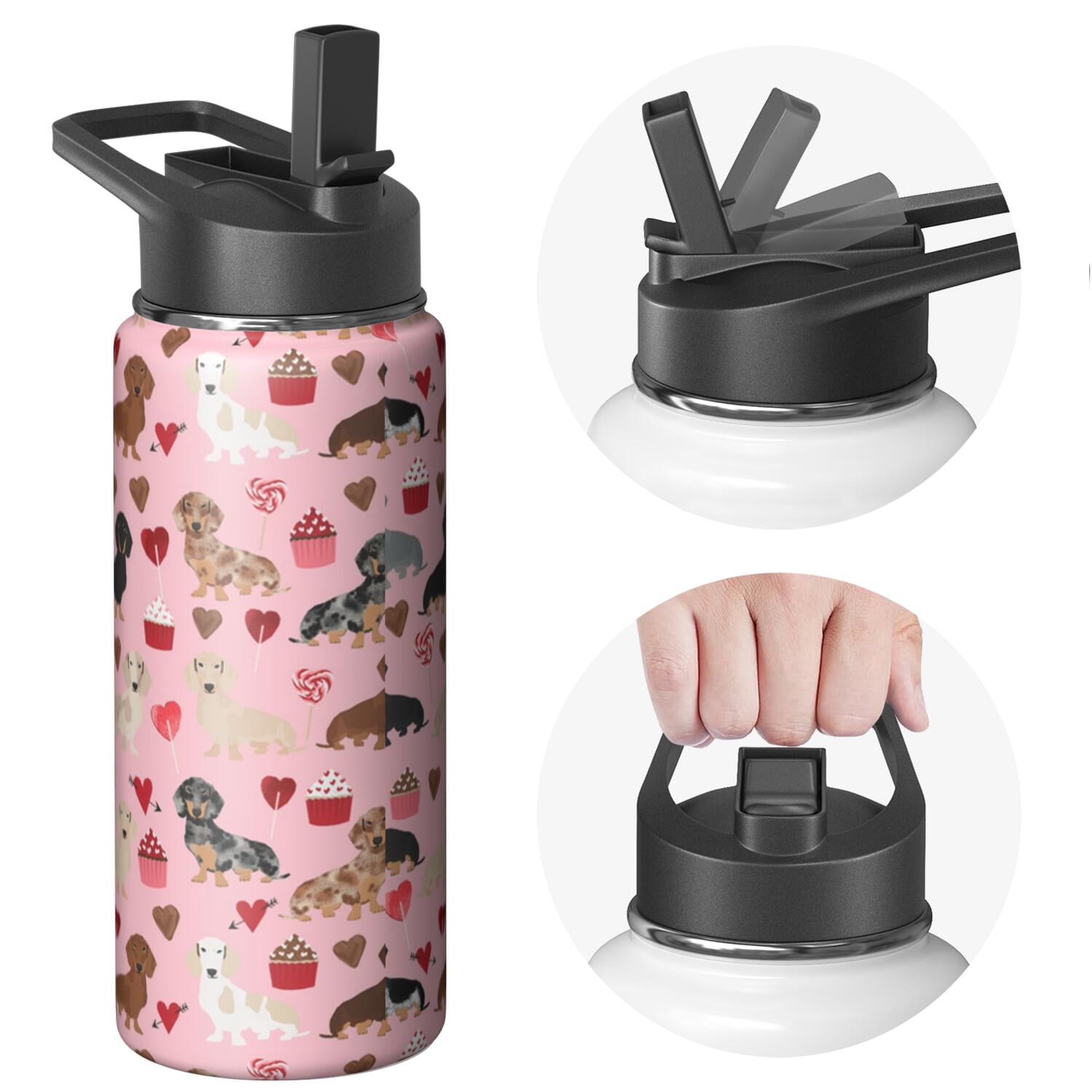 Dog Pattern Insulated Water Bottle - 18/8 Stainless Steel with Paw ...