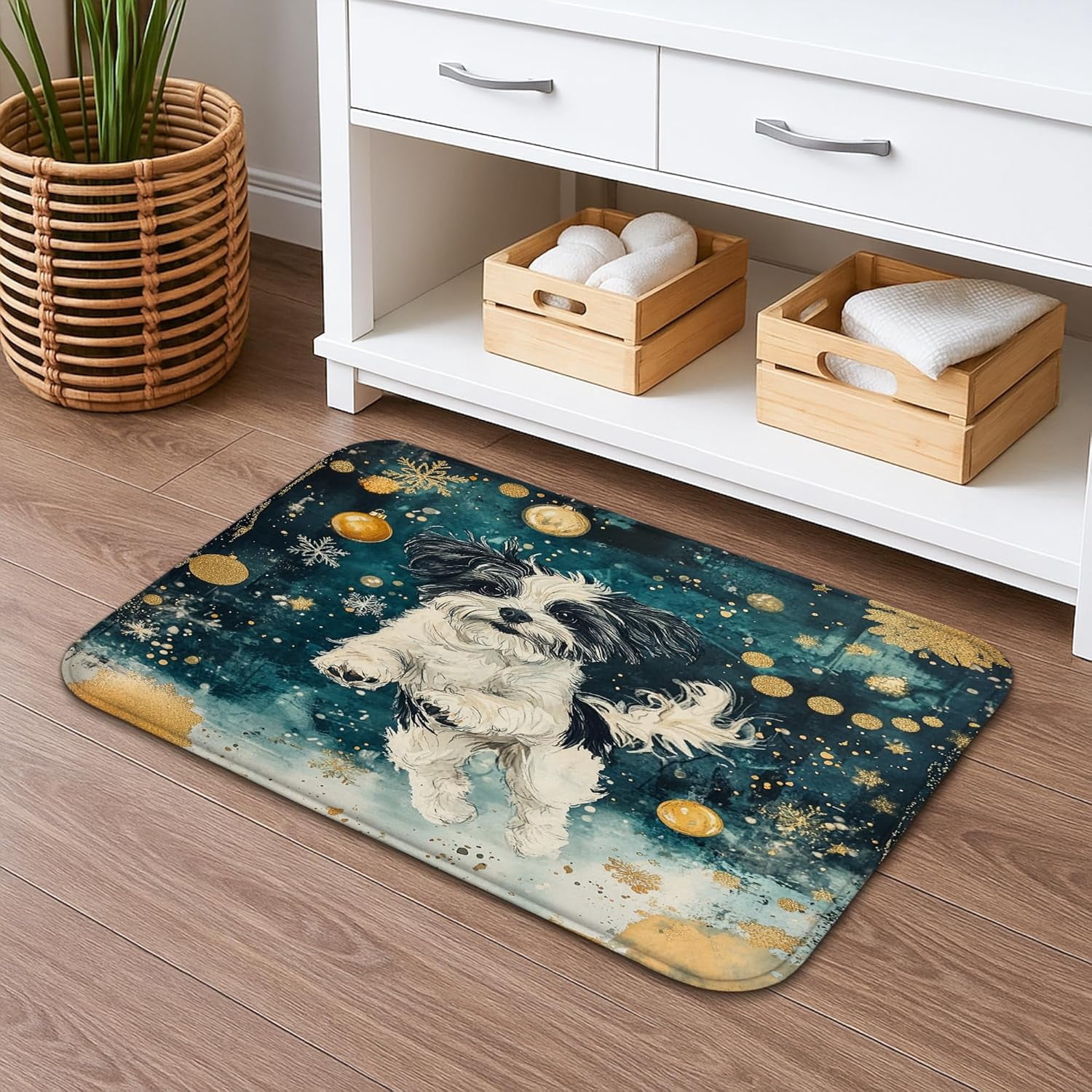 Dog Pattern Quick Dry Bath Mat, Artistic Canine Design Absorbent Non ...
