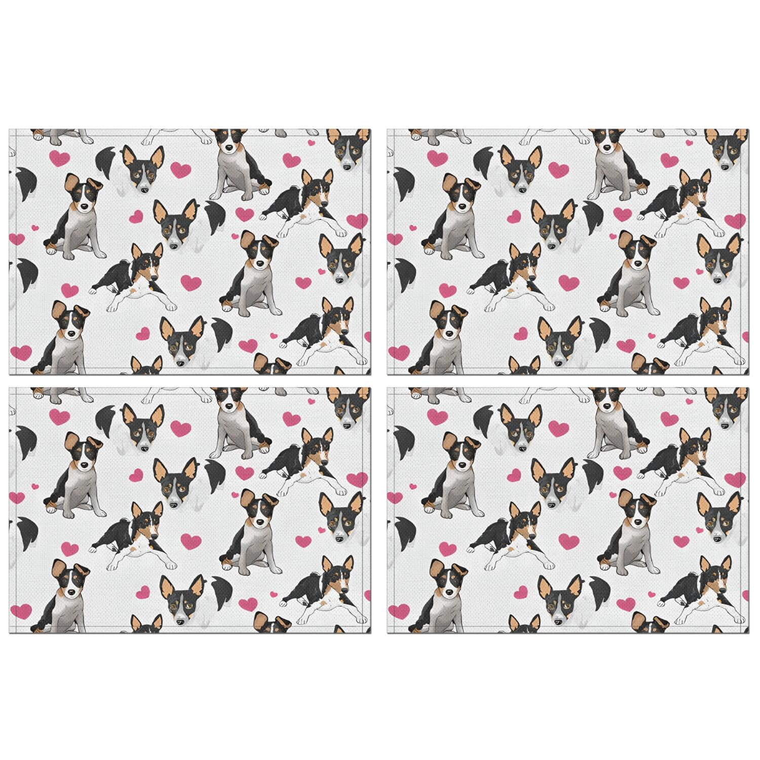 Dog Pattern with Hearts Summer Placemats Table Placemats Set Of 4-Linen ...