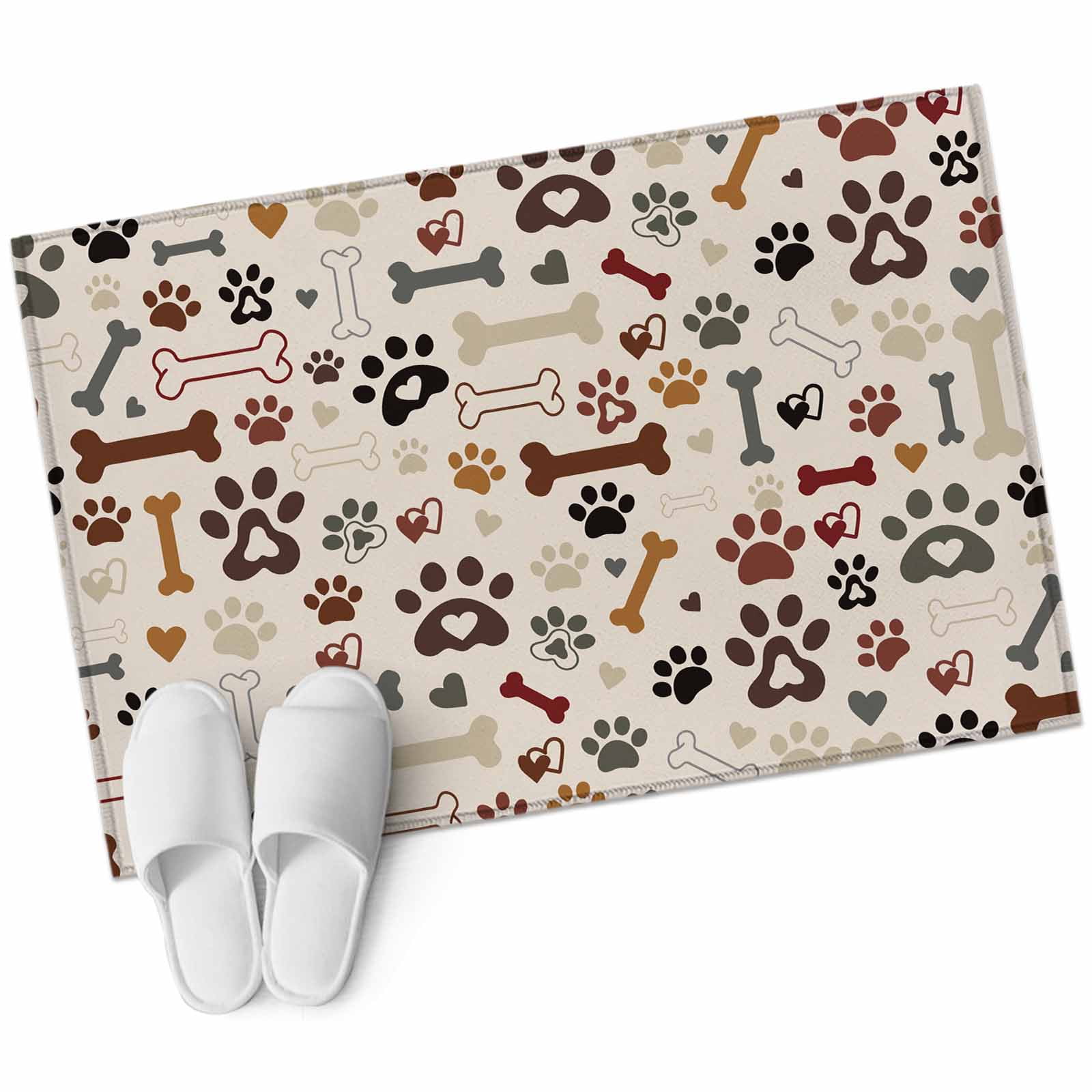 Dog Paw 2'x3' Washable Rug, Vintage Farmhouse Dog Bones Love Heart Non ...