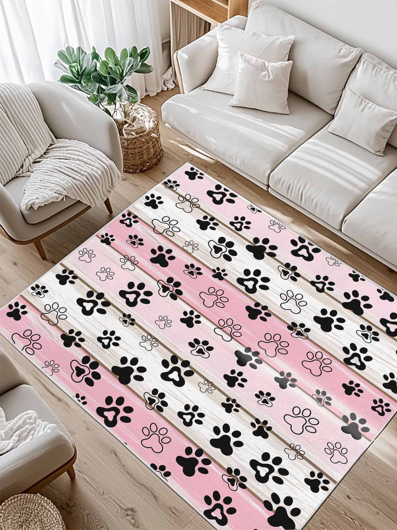 Dog Paw Area Rug for Bedroom 3x5 Ft Pink Wood Grain Farmhouse Vintage ...