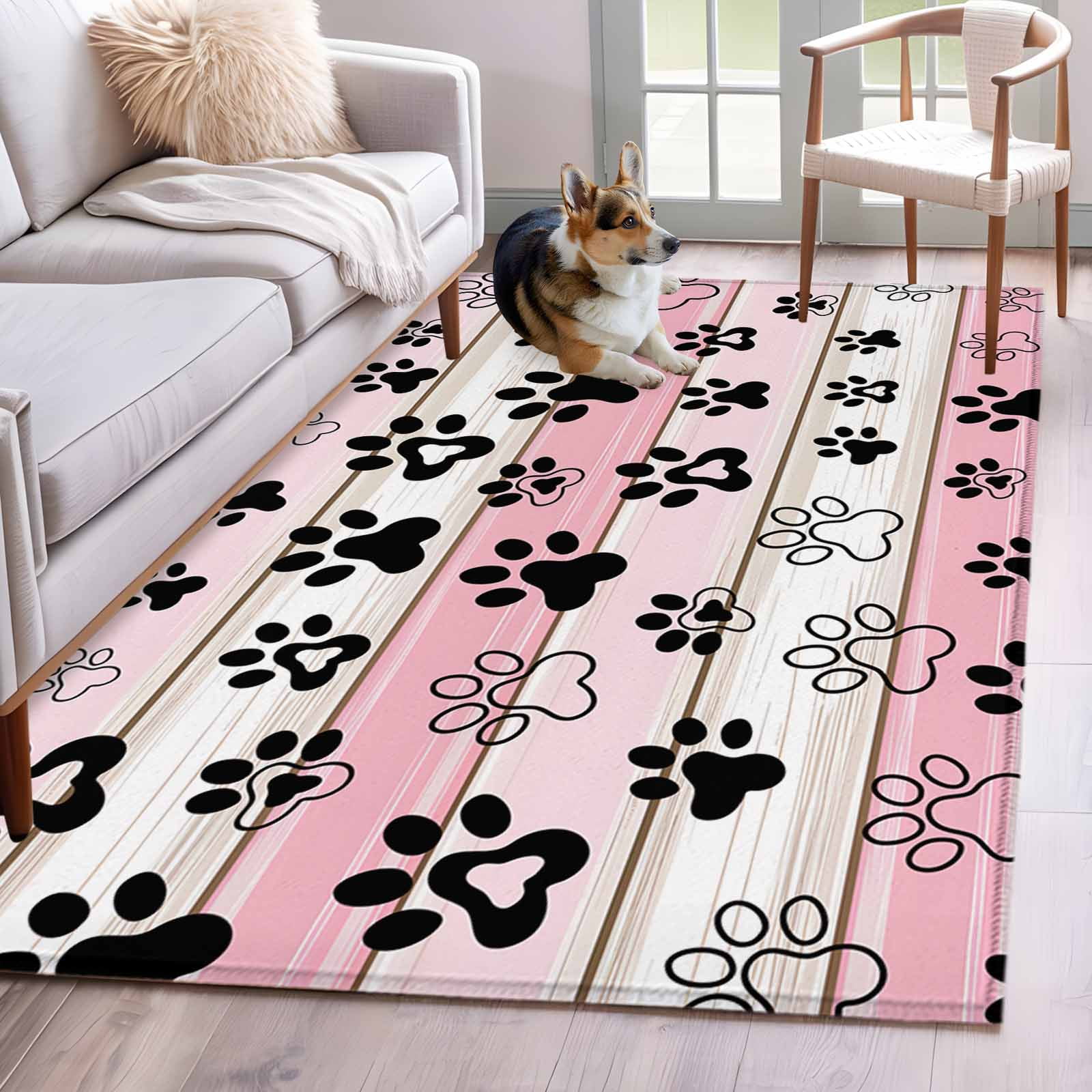 Dog Paw Area Rugs 4x6 ft Pink Wood Grain Farmhouse Vintage Board ...