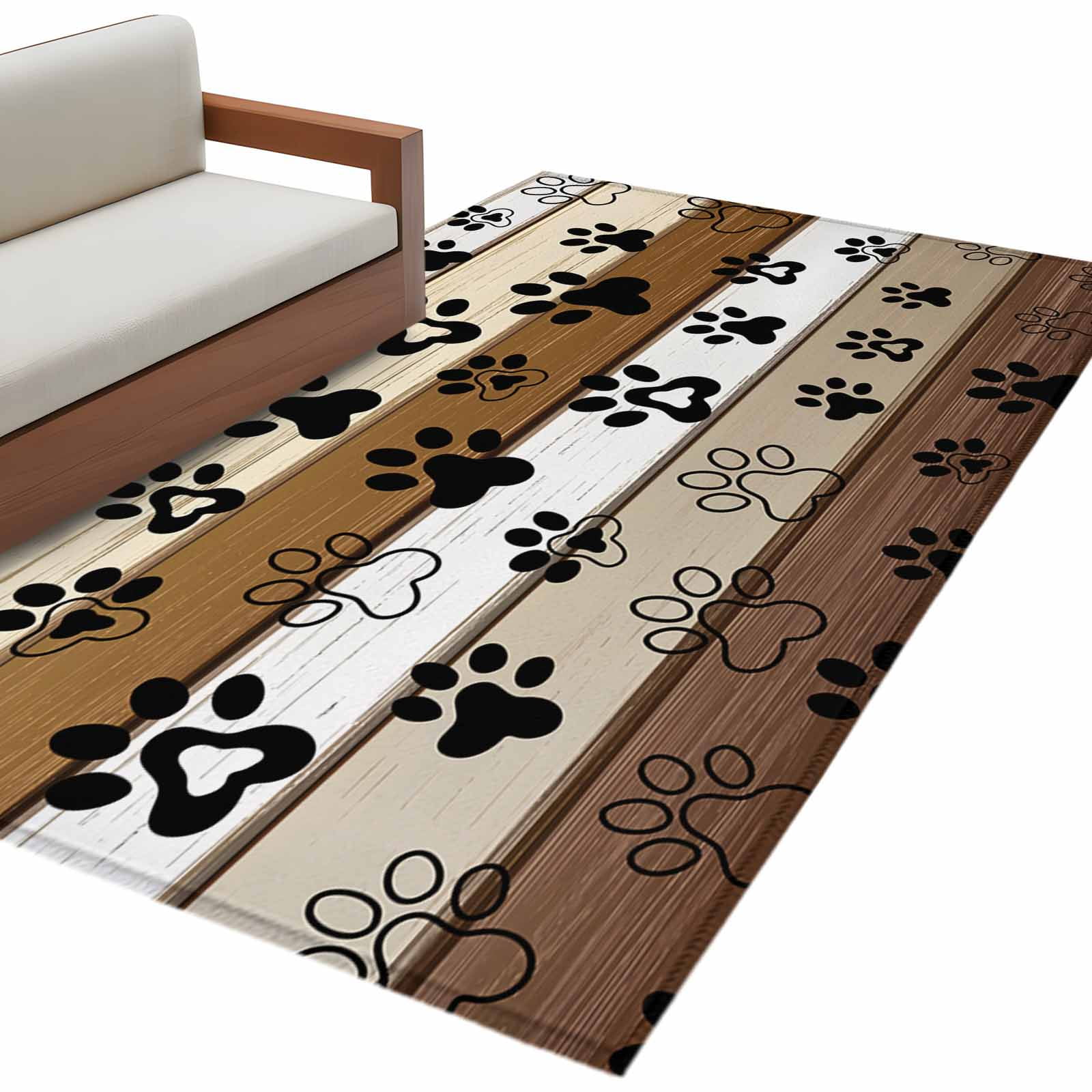 Dog Paw Area Rug 3x5ft Farmhouse Wood Grain Non-Slip Washable Square ...
