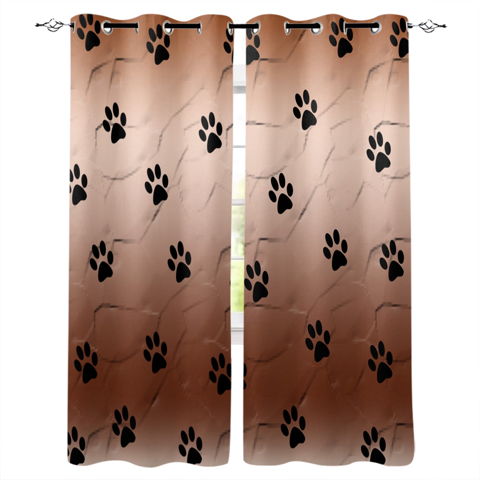 Dog Paw Black Paw Print Puppy Grey Footprint Window Curtains Living ...