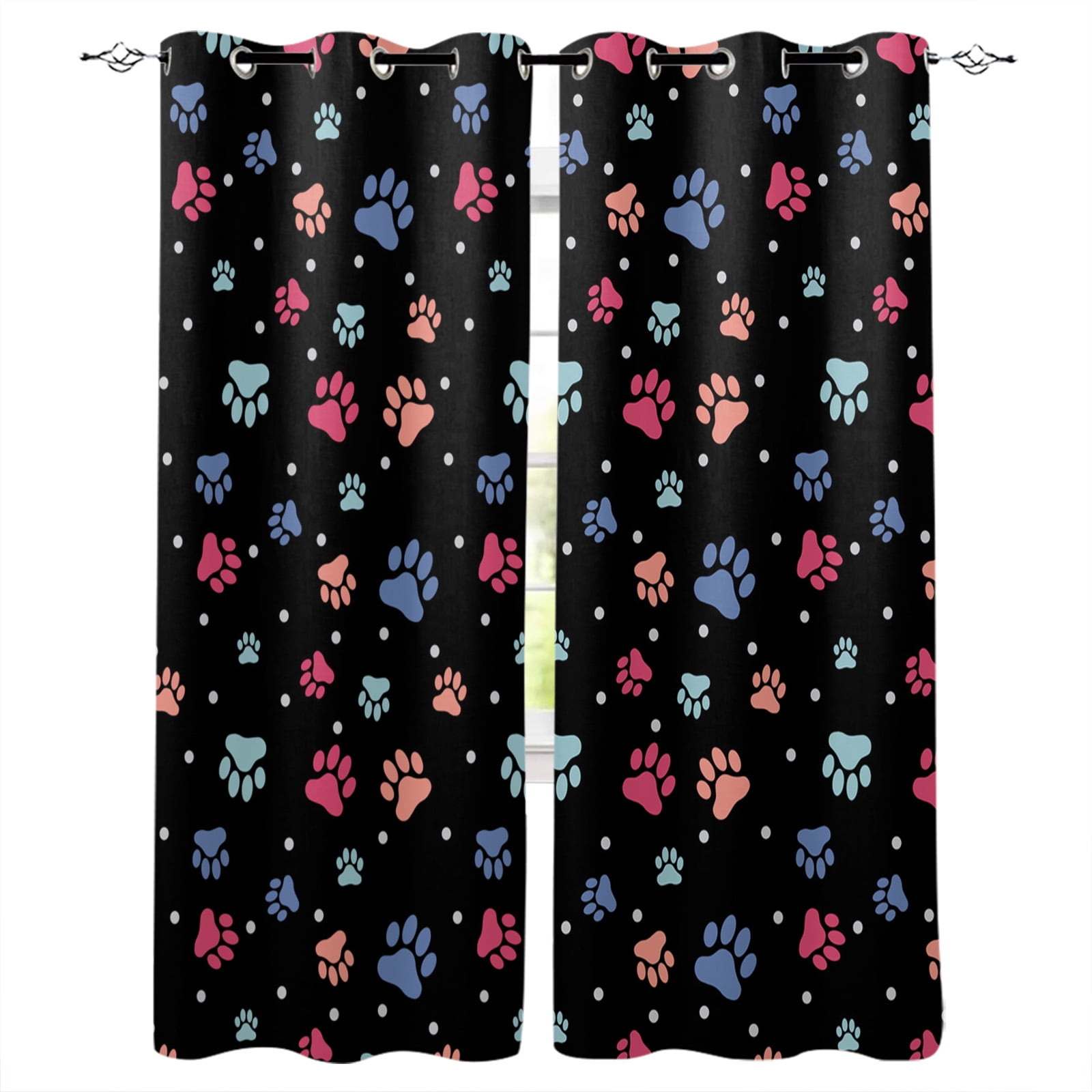 Dog Paw Black Paw Print Puppy Grey Footprint Window Curtains Living ...