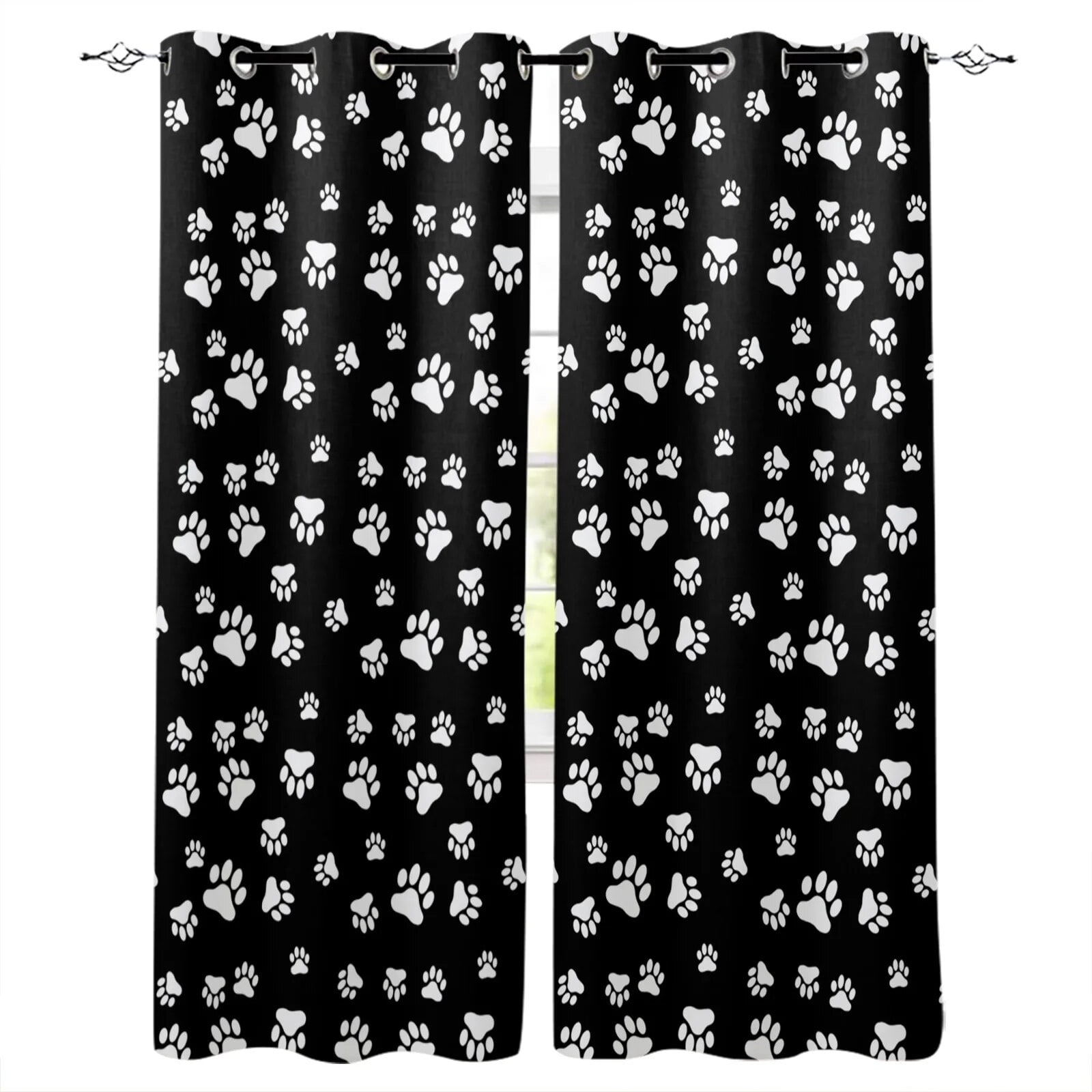 Dog Paw Black Paw Print Puppy Grey Footprint Window Curtains Living ...