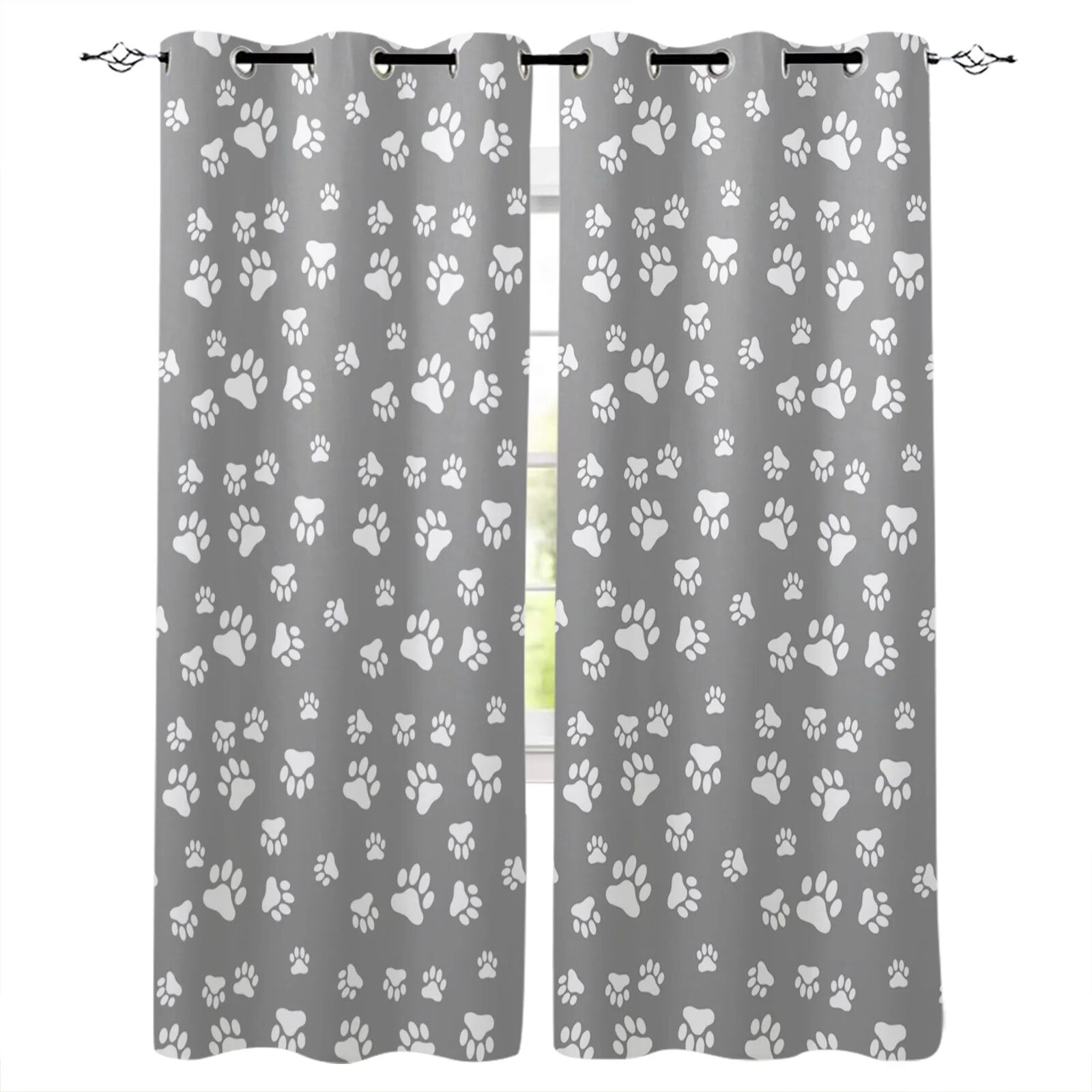 Dog Paw Black Paw Print Puppy Grey Footprint Window Curtains Living ...