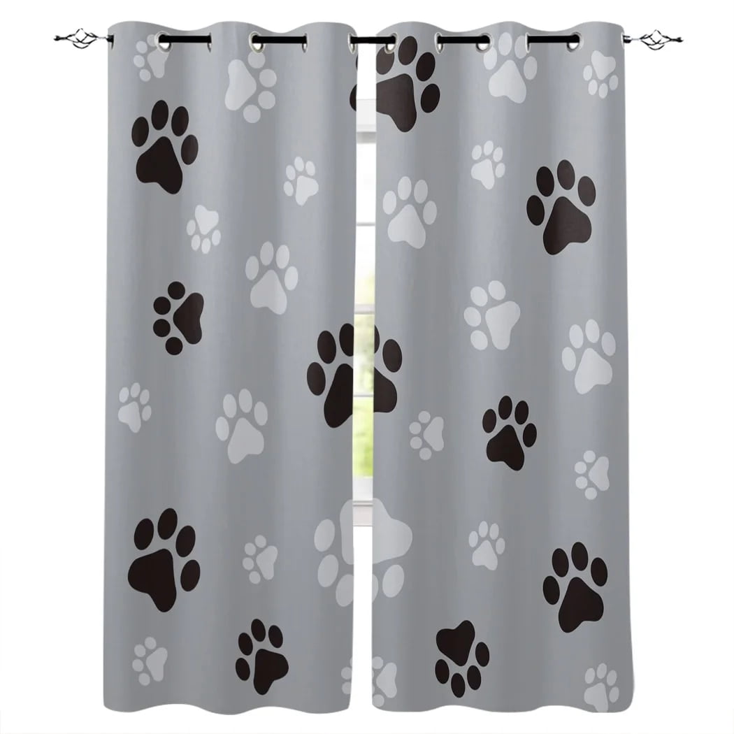 Dog Paw Black Paw Print Puppy Grey Footprint Window Curtains Living ...